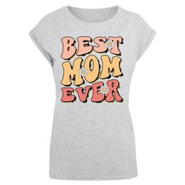 F4NT4STIC T-Shirt Muttertag best mom ever Retro Blumenmuster in grau meliert | Gr.: XXL
