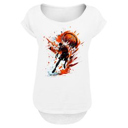 F4NT4STIC Long Cut T-Shirt Basketball Splash Orange Sport LONG in weiß | Gr.: 5XL