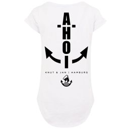 F4NT4STIC Long Cut T-Shirt Damen Long T-Shirt Ahoi Anker Knut & Jan Hamburg in weiß | Gr.: S