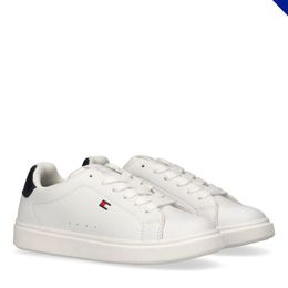 Sneaker Tommy Hilfiger, Damen, Gr. 34, wei&szlig;, blau, Lederimitat, Schuhe Sneaker, Schn&uuml;rschuh, Halbschuh Retro Sneaker mit Logoverzierung