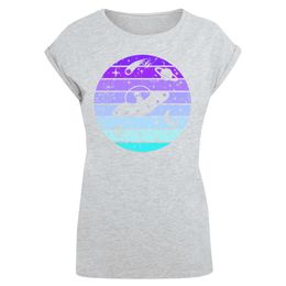 F4NT4STIC Extended Shoulder T-Shirt Retro Alien Weltraum Sonnenuntergang in grau meliert | Gr.: XL