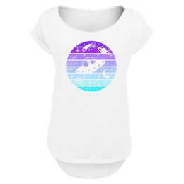 F4NT4STIC Long Cut T-Shirt Retro Alien Weltraum Sonnenuntergang in wei&szlig; | Gr.: S