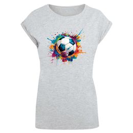 F4NT4STIC Extended Shoulder T-Shirt Bunte Fu&szlig;ball Grafik in grau meliert | Gr.: XS