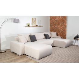 Wohnlandschaft Collection AB, B:314cm H:41cm T:169cmsilber, 100%Polyester, Sofas, "Paola U-Form, Breite 314 cm", Wohnlandschaft,2