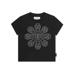 T-Shirt Philipp Plein "Monogram Mit Schmucksteinen", Jungen, Gr. 8, 02, schwarz, Obermaterial: 100% Baumwolle, Shirts T-Shirt