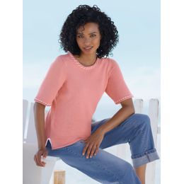 Kurzarmpullover Heine "Halbarm-Pullover", Damen, Gr. 42, rosenquarz, wei&szlig;, 100% Baumwolle, gemustert, mehrfarbig, unifarben, Pullover