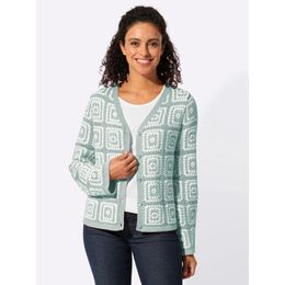 Cardigan Inspirationen, Damen, Gr. 54, kalkmint, wei&szlig;, 50% Baumwolle, 50% Polyacryl, gemustert, mehrfarbig, Strickjacken