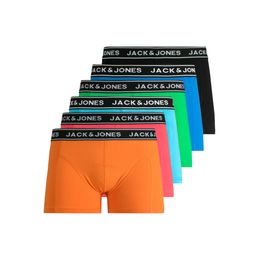 Jack & Jones Trunk JACK & JONES "JACCRISP im 6er Pack mit Logobund und Stretchkomfort", Damen, Gr. M, 6 Stk., bunt (blau, pink, schwarz, gr&uuml;n, hellblau, orange), Jersey, Obermaterial: 95% Baumwolle, 5% Elasthan, unifarben mit Farbeinsatz, k&ouml;rpernah, Unterhosen, unifarben mit Farbeinsatz, modisch, eng anliegend, Baumwollmischung