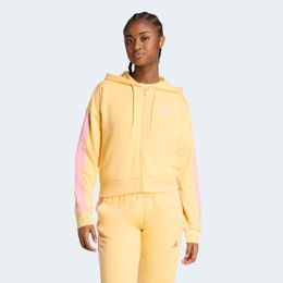 Kapuzensweatshirt adidas Sportswear "W 3S FT FZ HD", Damen, Gr. S, semi ice tangerine, st tropic bloom, Obermaterial: 55% Baumwolle, 36% Polyester, 9% Viskose, normal, Rundhals, Sweatshirts