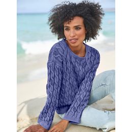 Strickpullover Heine "Pullover", Damen, Gr. 38, jeansblau, 100% Baumwolle, unifarben, Pullover Strickpullover