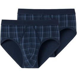 Slip Schiesser "Original Classics", Herren, Gr. 7, blau (803, dunkelblau), Feinripp, Obermaterial: 100% Baumwolle, kariert, unifarben, eng, Unterhosen Slip, mit kontrastfarbenem Karomuster