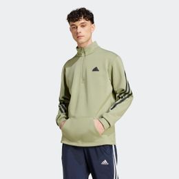 Rollkragenpullover adidas Sportswear "M FI 3S HALFZIP", Herren, Gr. M, grün (tent grün), Obermaterial: 64% Baumwolle, 36% Polyester, gestreift, Pullover Rollkragenpullover