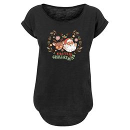 F4NT4STIC Long Cut T-Shirt Weihnachten Hippie Santa And Reindeer in schwarz | Gr.: L
