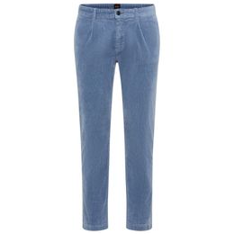 Cordhose BOSS Orange "Pleated", Herren, Gr. 38, L&auml;nge 34, open blau495, Cord, Obermaterial: 98% Baumwolle, 2% Elasthan, unifarben, gerade, unten schmal lang, Hosen Cordhose, tapered fit, Feincord-Qualit&auml;t, Bundfalte
