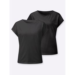 Casual Looks Damen Rundhalsshirt "2er-Pack Shirts"schwarz, schwarz, Gr. 40, unifarben, 100% Baumwolle, Shirts