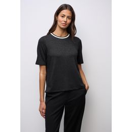 T-Shirt Street One, Damen, Gr. 34, schwarz, Stoff, 92% Viskose, 5% Polyester, 3% Elasthan, unifarben, normal normal, Rundhals, abgesteppt, Shirts T-Shirt, mit Seitlichen Einschlitzen am Saum