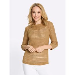 Ajourpullover Classic Basics "Ajour-Pullover", Damen, Gr. 56, camel, 100% Polyacryl, unifarben, Pullover