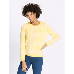 Rundhalspullover "Rundhals-Pullover", Damen, Gr. 42, zitrone, ecru, gemustert, 100% Polyacryl, gemustert, kariert, Pullover Rundhalspullover