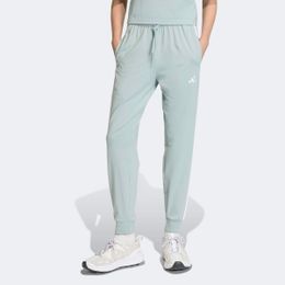 Sporthose adidas Sportswear "W 3S SJ JOGGER", Damen, Gr. L, N-Gr, wonder sage, weiß, Obermaterial: 93% Baumwolle, 7% Elasthan, Hosen Sporthose