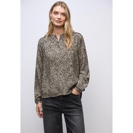 Langarmbluse Street One, Damen, Gr. 42, sanded beige, Stoff, 100% Viskose, animal-print, sehr weit normal, Rundhals, B&uuml;ndchen, Blusen, mit Leomuster