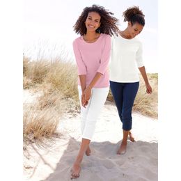 3/4-Arm-Shirt Casual Looks "2er-Pack Shirts", Damen, Gr. 36, ros&eacute;, ecru, 100% Baumwolle, unifarben, Rundhals, Shirts 3/4-Arm-Shirt