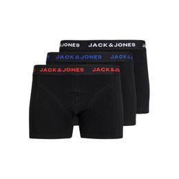 Jack & Jones Trunk JACK & JONES "JACBLACK &ndash; Boxershorts mit Stretch, Jersey und mittlerer Taille", Damen, Gr. L, 3 Stk., schwarz (schwarz pack:blau logo, rot logo, wei&szlig; logo), Jersey, Obermaterial: 95% Baumwolle, 5% Elasthan, unifarben, normal, Unterhosen, unifarben, modisch, regular fit, Jersey