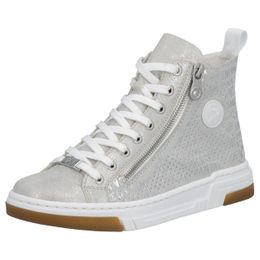 Sneaker Rieker, Damen, Gr. 41, grau (grau, silberfarben), Lederimitat, bedruckt, Schuhe Sneaker, High Top-Sneaker, Freizeitschuh, Schnürschuh mit Plateausohle