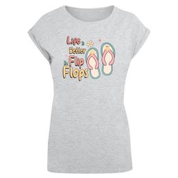 F4NT4STIC Extended Shoulder T-Shirt Life Is Better In Flip Flops in grau meliert | Gr.: 4XL