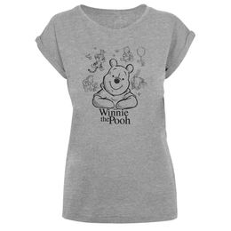F4NT4STIC T-Shirt Winnie Puuh Der B&auml;r Collage Sketch in grau meliert | Gr.: 4XL