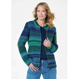 GOLDNER Strickjacke Multicolor Woll-Jacke mit Stehkragen in blau / gr&uuml;n / gemustert | Gr.: 46