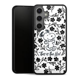 DeinDesign Galaxy S25 Handy Gallery Case Handyh&uuml;lle 9H Geh&auml;rtetes Glas R&uuml;ckseite H&uuml;lle Peanuts Flowers Snoopy Gallery Case