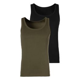 H.I.S. Tanktop H.I.S, Herren, Gr. XXL, gr&uuml;n (khaki, schwarz), Feinripp, Obermaterial: 100% Baumwolle, meliert, unifarben, Basic, k&ouml;rpernah, tiefer Rundhals, Tops Tanktop, schlichtes Basic, auch zum Unterziehen