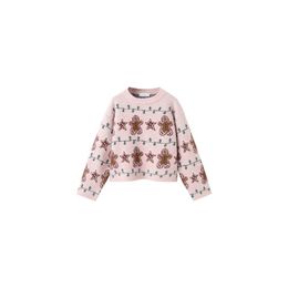 Mango Kids Pullover 'Biscuits' Mädchen Größe 130/140 braun / dunkelgrün / hellpink