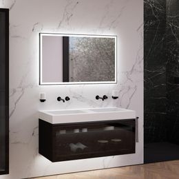 neoro n80 fumo Unterschrank B: 120 cm mit 1 Auszug, mit Parsolglasfront, mit Spiegel, Doppelwaschtisch area, BN0161WM+BN0434SG+BN0017MI,