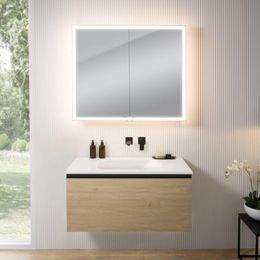 rivea Dia Unterschrank B: 101 cm mit 1 Auszug, Waschtisch ohne Hahnloch wei&szlig; matt, mit n60 Spiegelschrank f&uuml;r die Schweiz,,