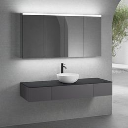 neoro n50 M&ouml;belanlage B: 160 cm mit 3 Ausz&uuml;gen, Waschtisch &Oslash; 45 cm wei&szlig; matt, mit Spiegelschrank,, BN0106WM+BN0412GR+2#BN0410GR+BN0405BM+2#BN0473MI,