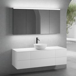 neoro n50 M&ouml;belanlage B: 160 cm mit 6 Ausz&uuml;gen, Waschtisch &Oslash; 45 cm wei&szlig; matt, mit Spiegelschrank,, BN0106WM+BN0422WM+2#BN0420WM+BN0405WM+2#BN0473MI,