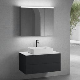 neoro n50 Unterschrank B: 100 cm mit 2 Ausz&uuml;gen, Waschtisch B: 58 cm wei&szlig; matt, mit Spiegelschrank,, BN0065WM+BN0423BM+BN0403WM+BN0474MI,