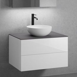 neoro n50 Unterschrank B: 80 cm mit 2 Ausz&uuml;gen, Waschtisch &Oslash; 45 cm wei&szlig; matt,, BN0106WM+BN0422WH+BN0402GR,