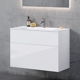 neoro n50T46 Unterschrank B: 100 cm mit 2 Ausz&uuml;gen, Waschtisch softcube wei&szlig;,, BN0085WH,