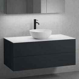 neoro n50 Unterschrank B: 120 cm mit 2 Ausz&uuml;gen, Waschtisch &Oslash; 45 cm wei&szlig; matt,, BN0106WM+BN0424BM+BN0404WM,