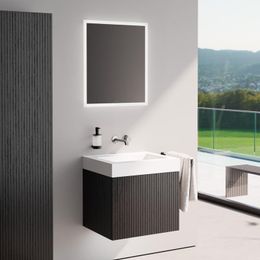 neoro n50 stripes Unterschrank B: 60 cm mit 1 Auszug, eiche schwarz profiliert, mit Spiegel, Waschtisch area, BN0157WM+BN0486BBO+BN0002MI,