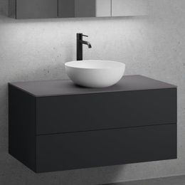 neoro n50 Unterschrank B: 100 cm mit 2 Ausz&uuml;gen, Waschtisch &Oslash; 45 cm wei&szlig; matt,, BN0106WM+BN0423BM+BN0403GR,