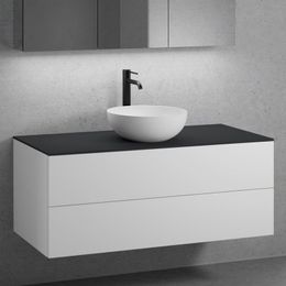 neoro n50 Unterschrank B: 120 cm mit 2 Ausz&uuml;gen, Waschtisch &Oslash; 40 cm wei&szlig; matt,, BN0064WM+BN0424WM+BN0404BM,