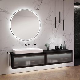 neoro n80 albus Unterschrank B: 240 cm mit 2 Ausz&uuml;gen, mit profilierter Glasfront, mit Spiegel, Waschtisch B: 100,5 cm,