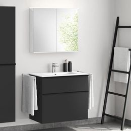 evineo ineo4 Unterschrank B: 81 cm, 2 Ausz&uuml;ge, mit Griff, Waschtisch wei&szlig;, mit Spiegelschrank,, BE0835WH+BE0201BM+BEA002MI+BL001197,