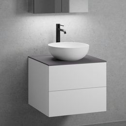 neoro n50 Unterschrank B: 60 cm mit 2 Ausz&uuml;gen, Waschtisch &Oslash; 40 cm wei&szlig; matt,, BN0064WM+BN0421WM+BN0401GR,
