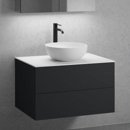 neoro n50 Unterschrank B: 80 cm mit 2 Ausz&uuml;gen, Waschtisch &Oslash; 45 cm wei&szlig; matt,, BN0106WM+BN0422BM+BN0402WM,