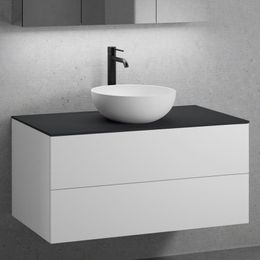 neoro n50 Unterschrank B: 100 cm mit 2 Ausz&uuml;gen, Waschtisch &Oslash; 45 cm wei&szlig; matt,, BN0106WM+BN0423WM+BN0403BM,