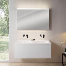 rivea Dia Unterschrank B: 121 cm mit 1 Auszug, Doppelwaschtisch ohne Hahnloch wei&szlig; matt, mit n50 Spiegelschrank f&uuml;r die Schweiz,,
